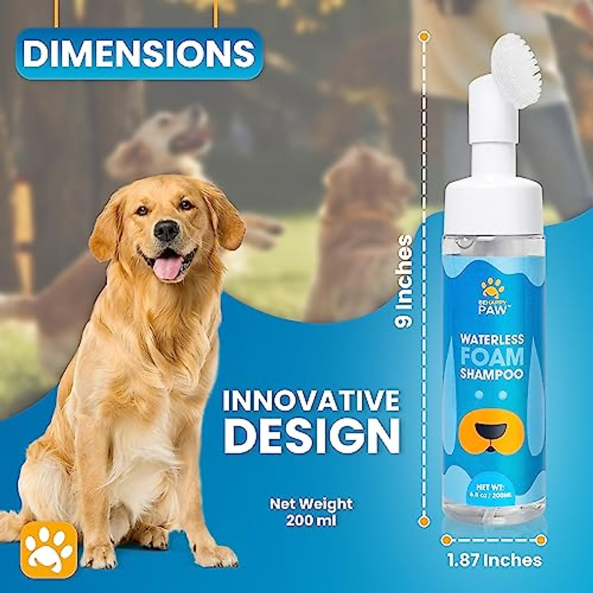 Be Happy Paw Dog Paw Cleaner 6.8fl oz No-Rinse Waterless Shampoo Foam Paw Cleanser with Silicone Brush and Microfiber Towel, Natural Pet Paw Cleaner for Dogs and Cats