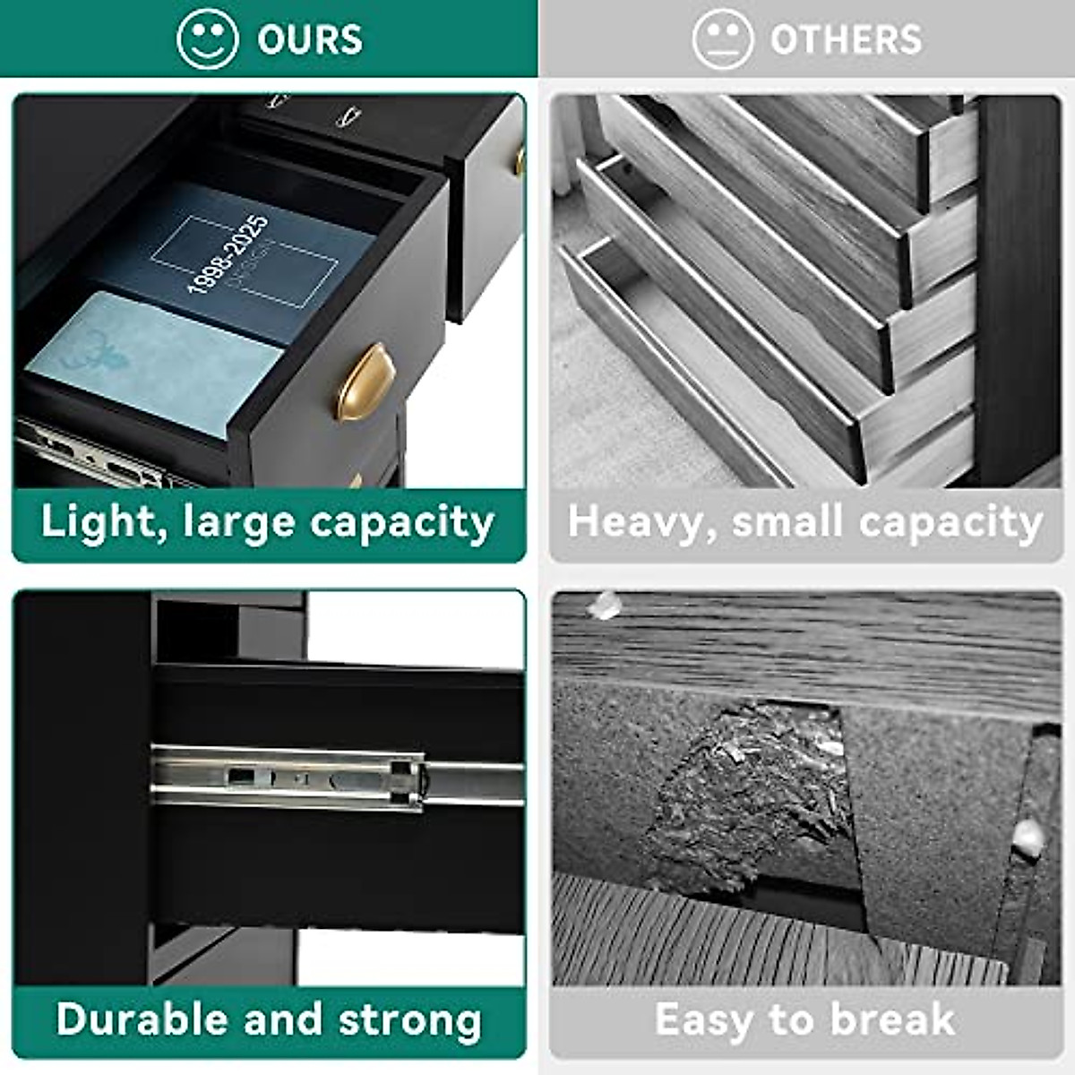 YITAHOME 5 Drawer Dresser, Metal Storage Chest of Drawers, Large Capacity Clothing Storage Organizer with Golden Handles, Tall Dresser for Bedroom, Living Room, Hallway, Entryway, Black