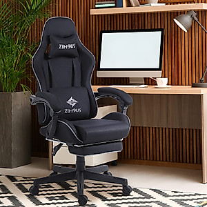 Zimous Gaming Chair Fabric Game Chair with Pocket Spring Cushion Office Massage Chair Breathable Reclining Computer Chair with Footrest Adjustable Ergonomic Gamer Chair 290LBS (Black)