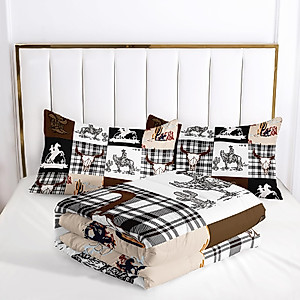 Ntlfup Western Cowboy Comforter Set Queen Size, Bull Skull and Horse Print Quilt Set with 2 Pillowcases, Bedroom Decor for Kids Boys Teens