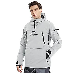 kirnusino Mens Ski Jacket Snow Coat for Men Windbreaker Waterproof Mountain Hooded Sweatshirt with Shoulder Pass Card Pocket Windproof Warm Winter Coat-Grey-L