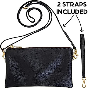 Humble Chic Vegan Leather Wristlet Wallets for Women, Phone Clutch or Small Purse Crossbody Bag, Includes Adjustable Shoulder and Wrist Straps, Black