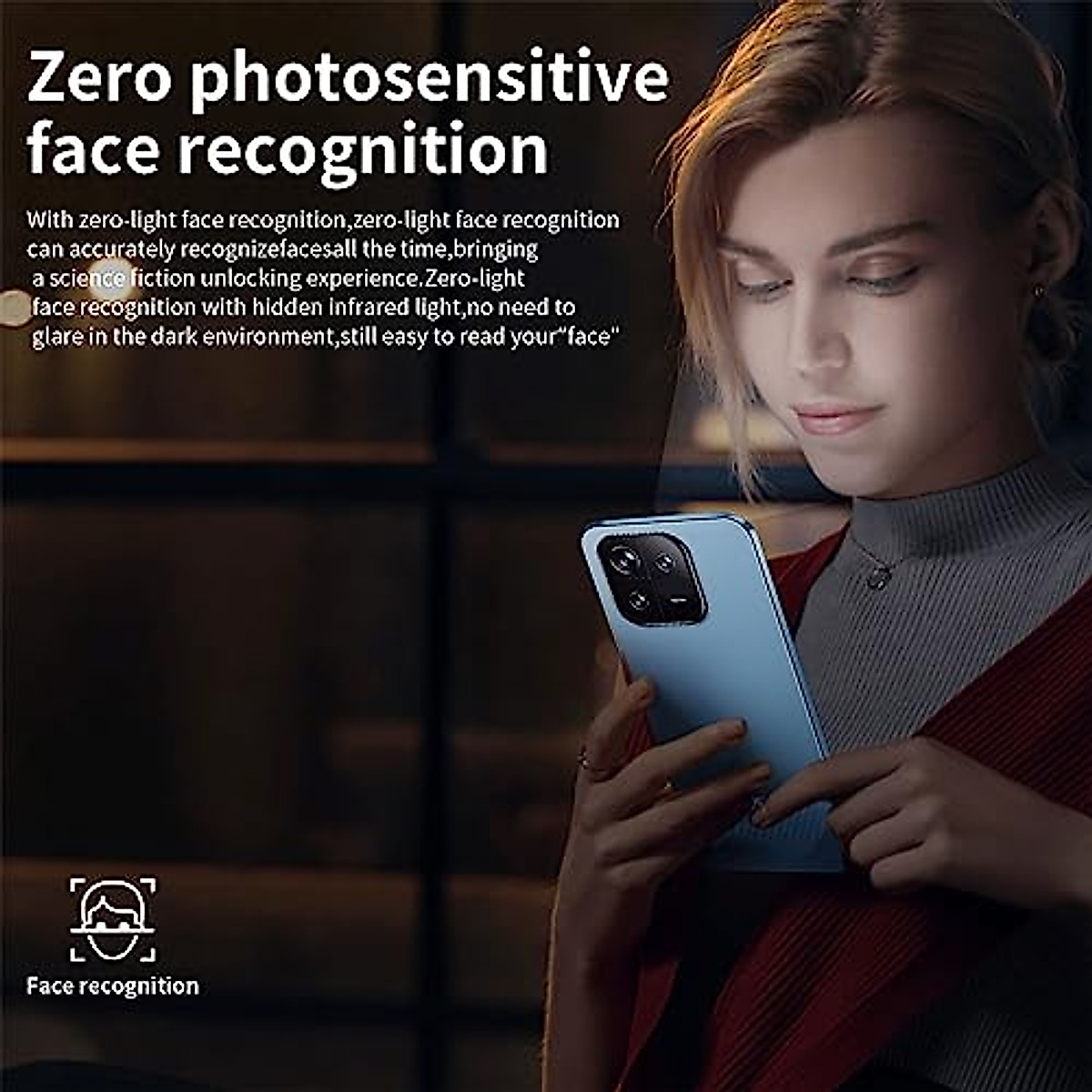 DAUERHAFT Face Recognition Cellphone, 5in Smartphone 8MP Rear Camera 3G 5in HD Screen for Work(#1)