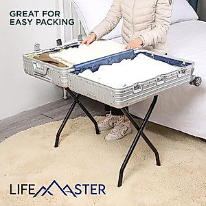 Lifemaster Metal Luggage Rack - Pack of 1 Foldable, Easy Assembly, Space Saving, and Stylish Steel Frame Guest Suitcase Stands with Nylon Straps - Black