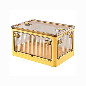 MAOWAPLG Folding Storage Box with Lid and Latches, 30 Qt Clear Stackable Storage Bins with Wheels, 5-Door Small Foldable Plastic Storage Boxes for Organizing Clothes Toy Books Grocery Quilt (1 Pack)