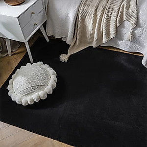 LIVEBOX Fluffy Shaggy Area Rug for Living Room,4x6 Feet Black Shag Washable Rug for Bedroom, Non Shedding and Non Slip Nursery Rug for Kids Baby,Faux Wool Rug Carpet for Teen's Room