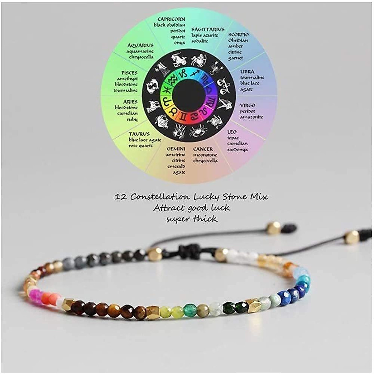 Rhdun Dainty Chakra Bracelets for Women, 3mm Agate Beads 7 Chakras Crystals and Healing Stones Bracelets, Bohemian 12 Constellation Meditation Bracelet