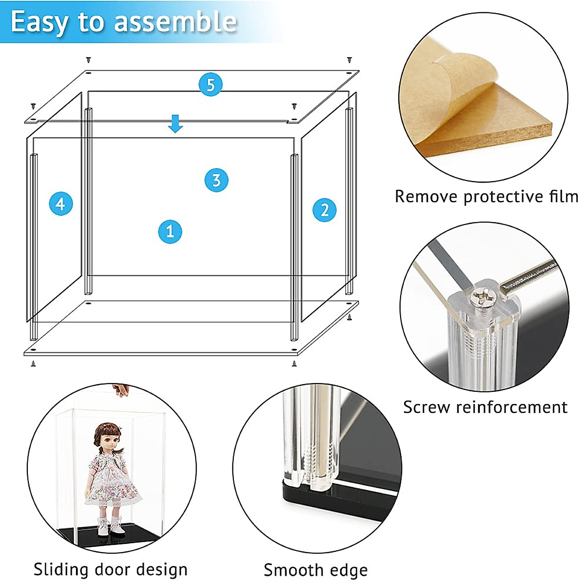 Tingacraft Acrylic Display Case (14.5 x 11.8 x 20 inch) for 18 20 inch Doll Action Figure Clear Box for Collectibles, Assembly Required