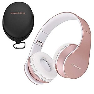 PowerLocus Wireless Bluetooth Over-Ear Stereo Foldable Headphones, Wired Headsets with Built-in Microphone for iPhone, Samsung, LG, iPad (Rose Gold)