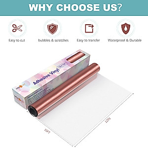 HTVRONT Rose Gold Metallic Vinyl - 12" x 10FT Matte Rose Gold Vinyl for Cricut - Easy to Weed & Transfer Rose Gold Permanent Vinyl Roll