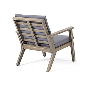 Christopher Knight Home Carlos Outdoor Acacia Wood Club Chairs with Cushions (Set of 2), Gray Finish, Dark Gray