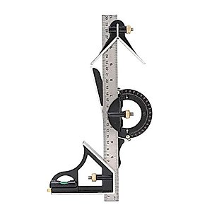 Fafeicy Stainless Steel T Square Ruler Adjustable Sliding Combination Square Ruler & Protractor Level Measure Measuring Tool 4-Piece 4R Combination Square