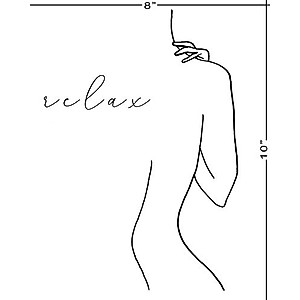 Abstract Minimalist"Relax, Unwind" Wall Decor - Set of 2-8"x10" UNFRAMED Prints - Modern, Minimal, Black And White Line Art - Female Figure Silhouette - Bathroom Wall Decor