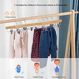 Nature Smile 11.8'' Kids Baby Toddler Children Solid Wooden Pants Hangers,Wood Skirts Hangers,Trousers Bottom Hangers with 2-Adjustable Clips Anti-Rust Hook Pack of 10 (Natural)
