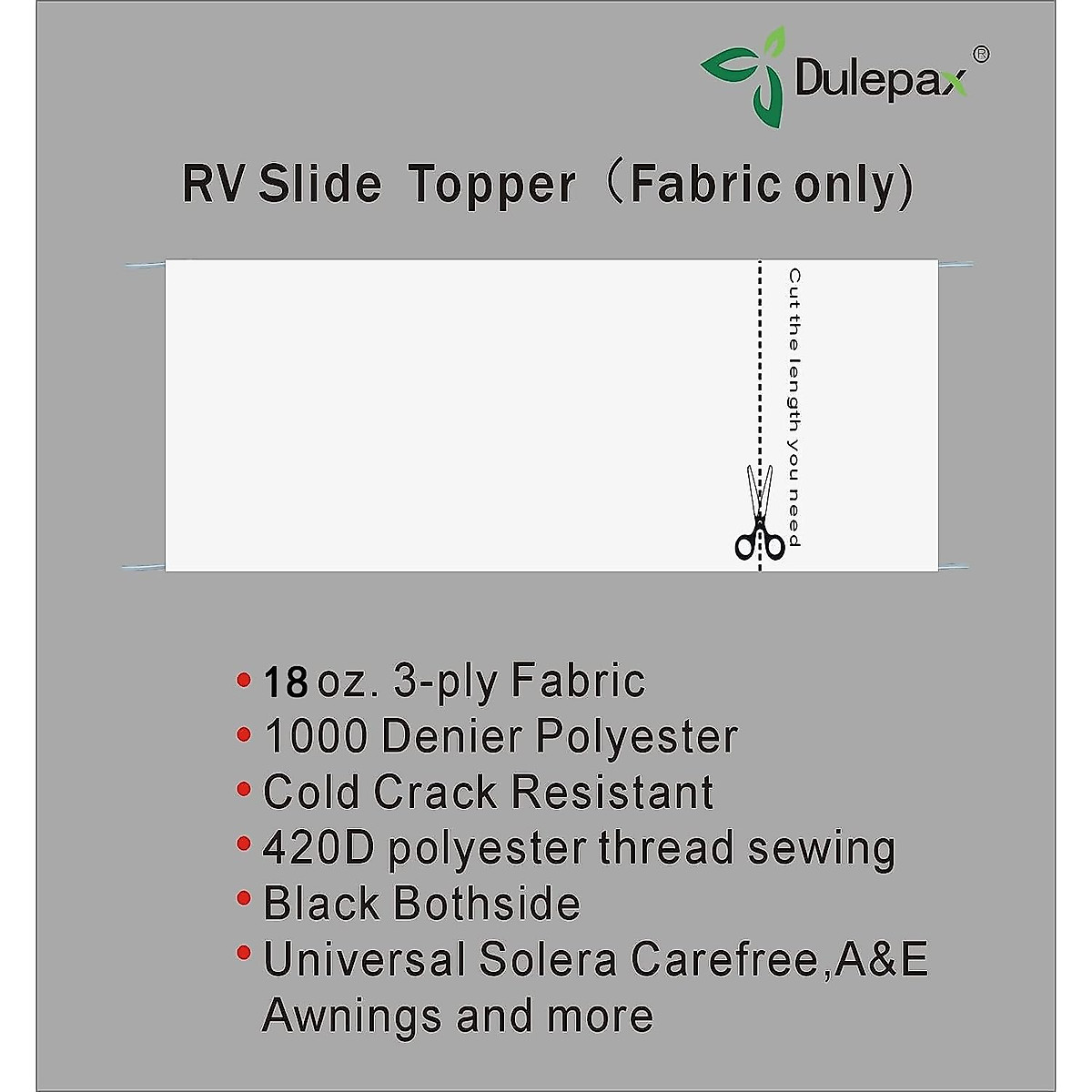 Dulepax-RV Slide Out Awning Fabric Replacement-(46" x 110", White- Fabric only)-Universal Slide-Topper Replacement for 5th Wheel RVs, Travel Trailers and Motorhomes