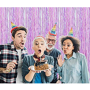 BTSD-home Iridescent Transparent Purple Foil Fringe Curtain, Metallic Photo Booth Tinsel Backdrop Door Curtains for Wedding Birthday Baby Shower Bachelorette Party Decorations(4 Pack, 12ft x 8ft)