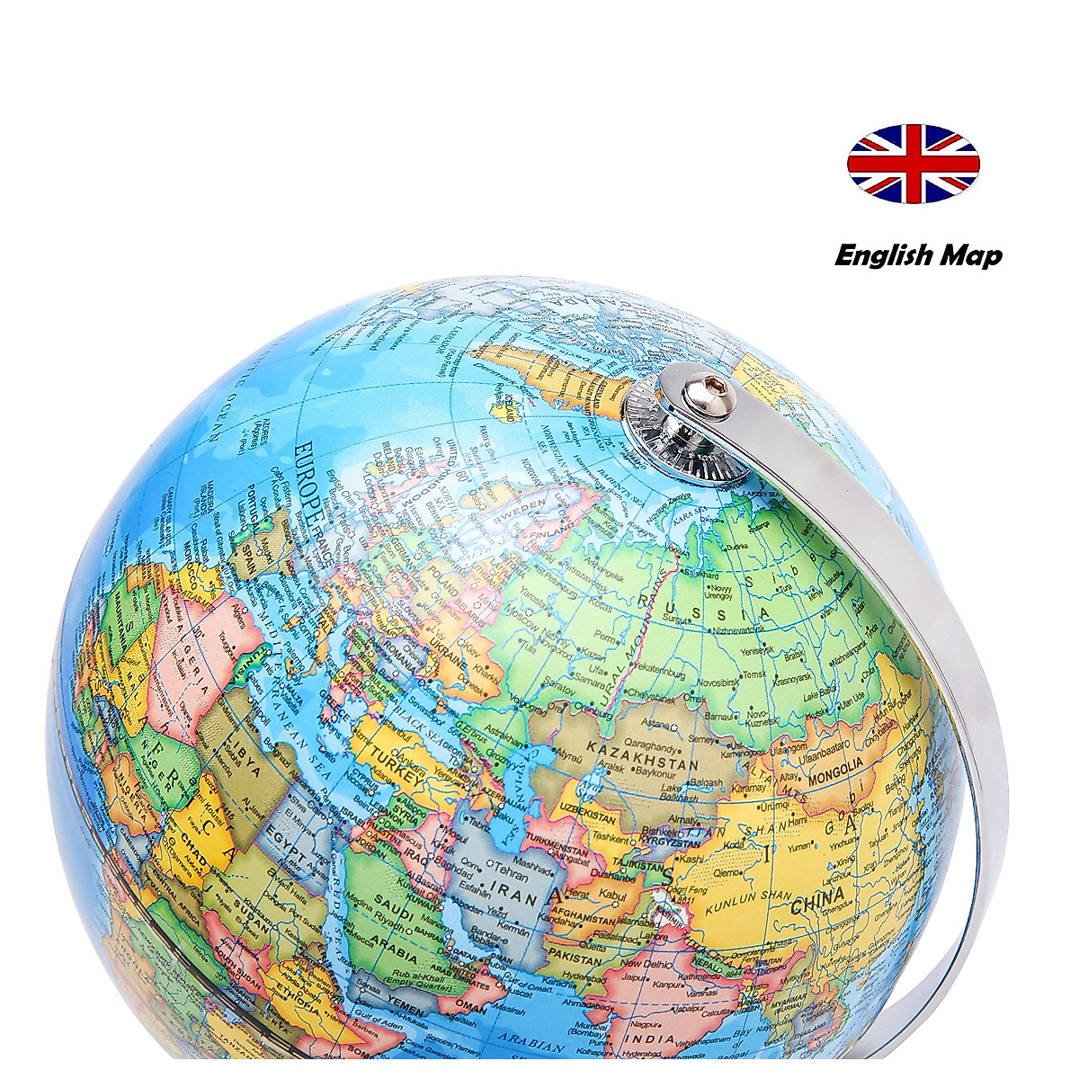 Exerz 8" World Globe Political Map - Educational Geographic Globe - Stainless Steel Arc and Base