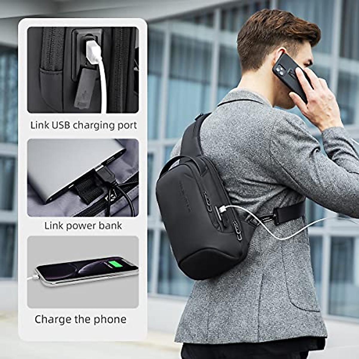 Sling Backpack Chest Bag With Usb Plug Fit 9.7inch Ipad Lightweight One Strap Backpack Casual Daypack For Hiking Walking Biking Travel Cycling