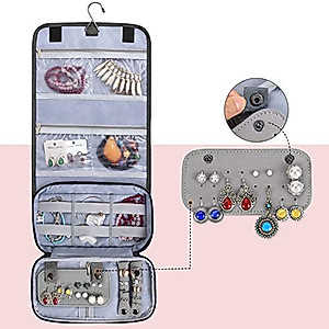 Teamoy Jewelry Roll Bag Travel Hanging Jewelry Organizers - Perfect for Business Trips, Gray (Accessories Not Included)