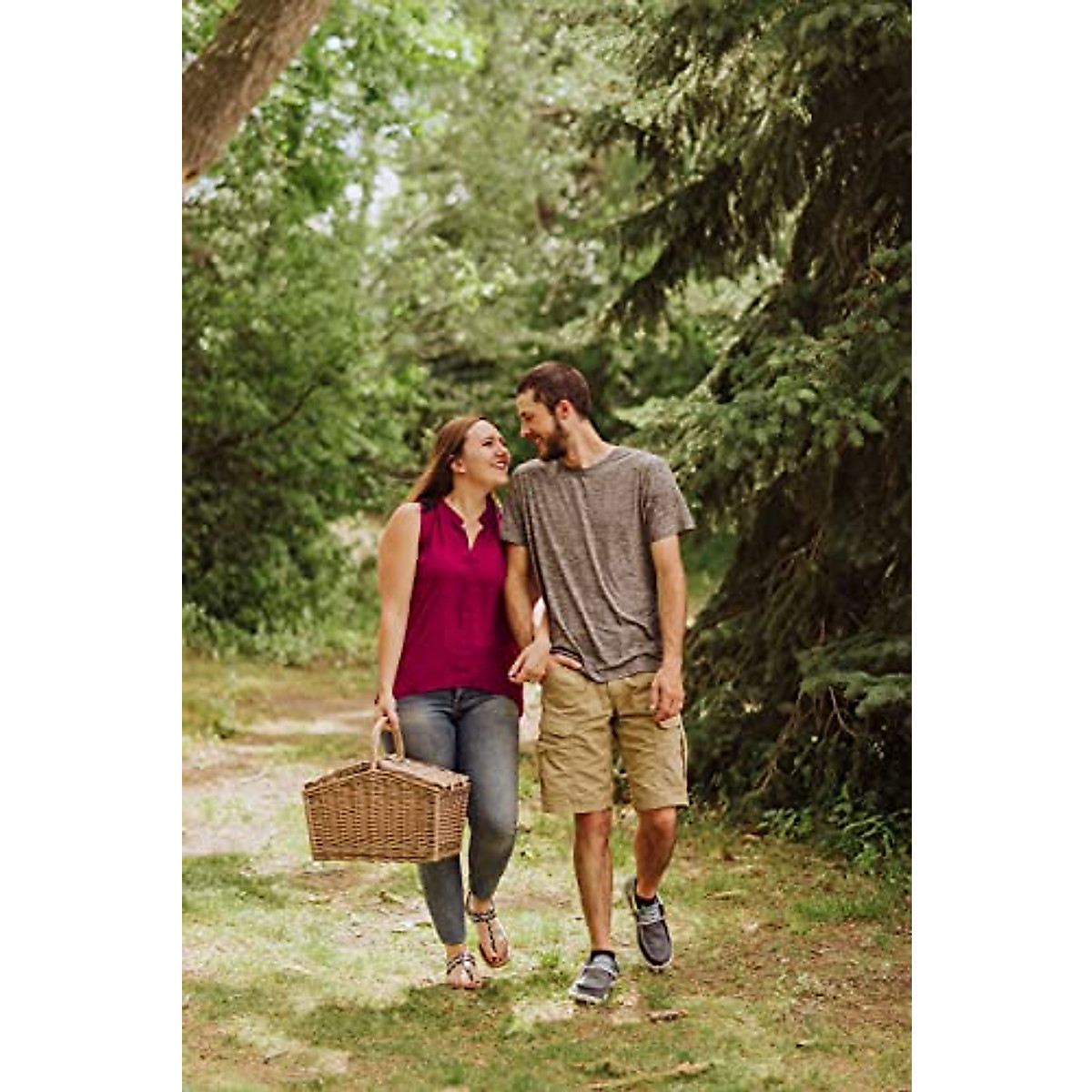 PICNIC TIME Piccadilly Picnic Basket - Romantic Picnic Basket for 2 with Picnic Set, (Natural Canvas)