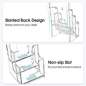 MaxGear Acrylic Brochure Holder, 4-Inch Wide 3 Tier Brochure Display Stand Clear Literature Holder Premium Acrylic Pamphlet Holder Multi Pocket, Wall Mount or Counter Top Use(2 Pack)