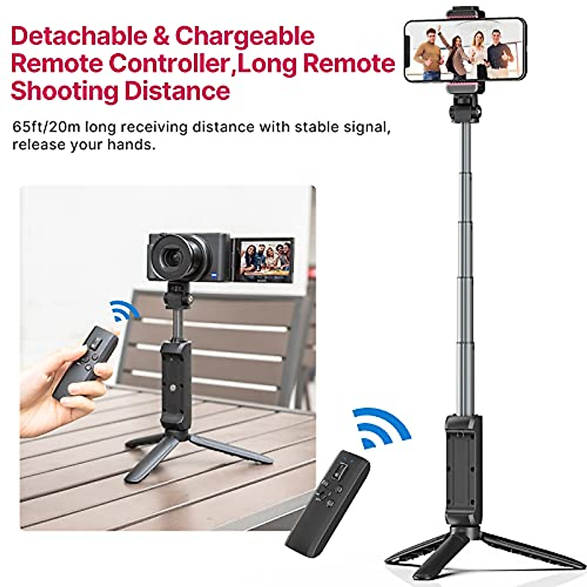 MT-40 Remote Shooting Grip Extendable Vlogging Grip Handle Tripod Camera Selfie Video Recording Accessorries for Sony ZV-1, A7C, A7R IV, RX100 VII, RX100M7, A7 III, A7R III, A7R IV, A9