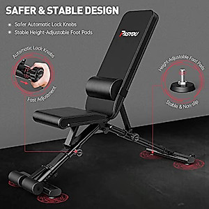 PASYOU Adjustable Weight Bench,880LB Weight Capacity for Strength Training Bench Press Foldable Incline Decline Bench for Full Body Workout PA500