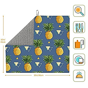 gold pineapple background Printed Drying Mat For Kitchen Ultra Absorbent Microfiber Dishes Drainer Mats Non-Slip Silicone Quick Dry Pad - 18 X 16inch