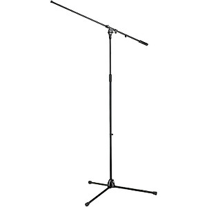 K&M König & Meyer 21021.500.55 Overhead Microphone Stand | Long Boom Arm | T-bar Locking Mechanism | Heavy Duty Folding Tripod Base | Compact For Travel / Storage | German Made | Black