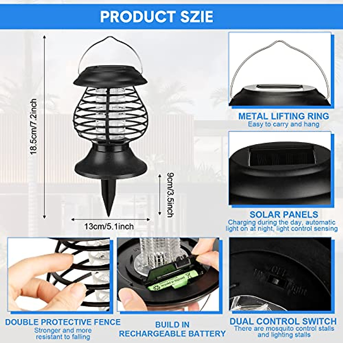 4 Pack Solar Bug Zapper Outdoor Waterproof Mosquito Zapper Outdoor Mosquito Repellent Trap Solar Powered Bug Lights for Outside Fly Mosquito Killer Outdoor for Home Camping Backyard (Novelty Style)