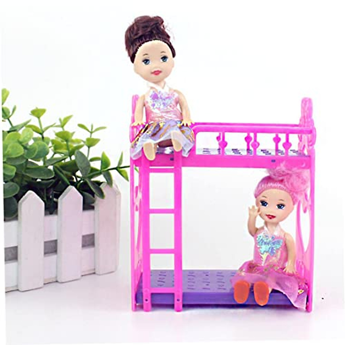 1pc Doll House Furniture Double Bed Frame Plastic Bunk Bed Bedroom Furniture Bed Set for Kelly Dolls Dollhouse Pink and Purple 3.5 Inches, Dolls House Furniture, Bedroom Furniture,