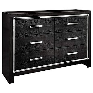 Signature Design by Ashley Kaydell Glam 6 Drawer Dresser with Faux Alligator Panels & Chrome-Tone Accents, Black