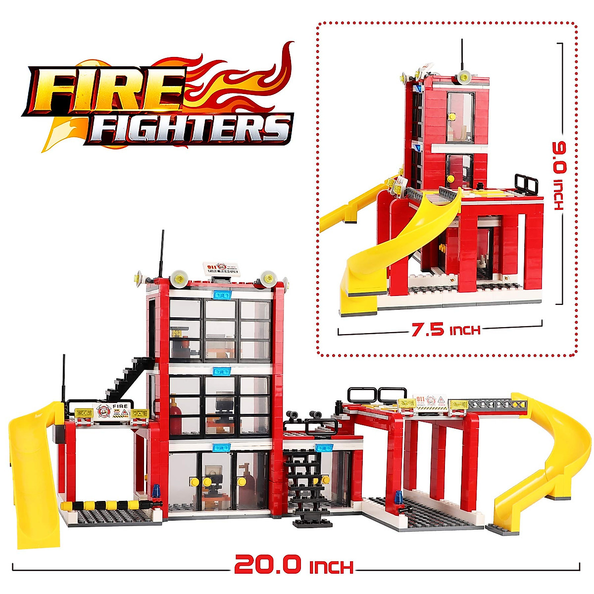 896 Pieces City Fire Station STEM Building Blocks Set, Fire Truck, Helicopter, Vehicle, Creative Fire Rescue Toy, Baseplates Storage Box, Roleplay Parent-Child Playset, Gift for Kids Boys Girls 6-12