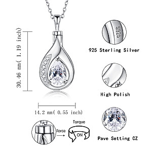 Teardrop Urn Necklace for Ashes - 925 Sterling Silver Blue Cremation Pendant Memorial Keepake Funeral Necklace Jewelry Gifts for Women Wife Mother (White)