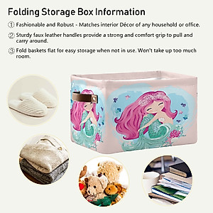 FZDXZJJ Cute Ocean Mermaid Storage Basket Bins, Sea Fish Starfish Decorative Baskets Storage Box Collapsible Storage Cubes Organizer with Handles for Nursery Shelf Closet Office Home Bedroom, 2 Pack