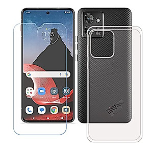 FZZSZS Case for Motorola ThinkPhone + Tempered Glass Screen Protector Protective Film,Slim Transparent Soft Gel TPU Silicone Protection Phone Case Cover for Motorola ThinkPhone (6.6")