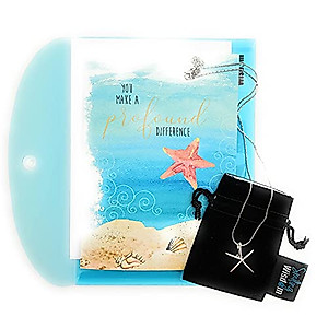 Smiling Wisdom - Starfish Story You Make A Profound Difference Greeting Card and Necklace Gift Set - Women (Simple Starfish)