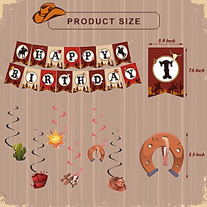 Cowboy Party Decorations Set - Western Birthday Party Decorations Country Rodeo Party Favor Horse Balloons Birthday Banner Cupcake Toppers Hanging Swirls