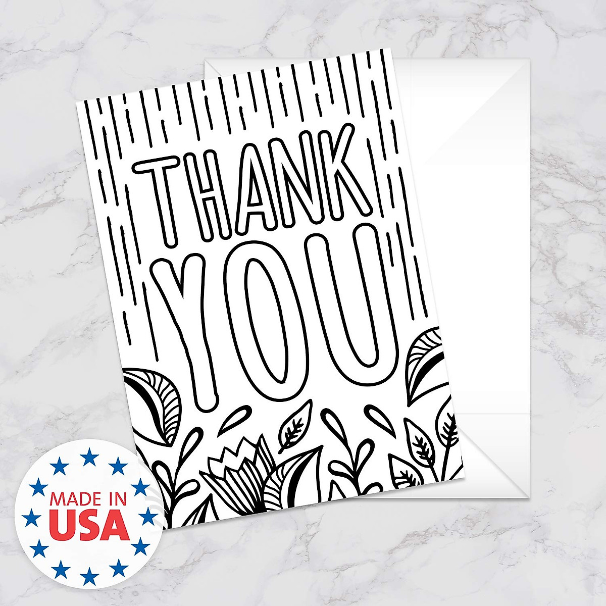 Thank You Coloring Note Cards / 24 Color Yourself Grateful Cards With Envelopes / 6 Floral Appreciation Designs / 3 1/2" x 4 7/8" Black White Coloring Gratitude Notes