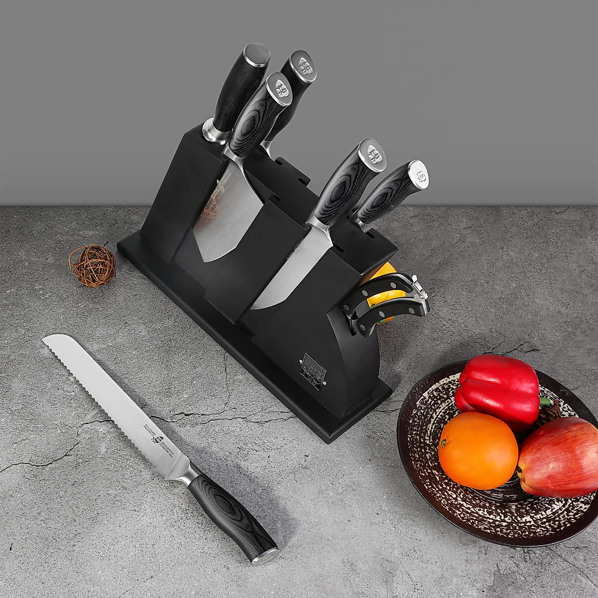 TUO 8 Pcs Chef Knife Set - Professional Knife Block Set Sharpener Steel, German Stainless Steel Ergonomic Pakkawood Handle with Gift Box, Fiery Phoenix Series - Black