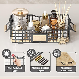 Qcold Bathroom Organizer Basket, Bathroom Counter Organizer - Small Metal Basket - Bathroom Counter Organizers and Storage with Handles, Wire Baskets for Organizing Farmhouse Decor - Gray