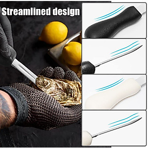 Tiomues Oyster Shucking Knife, with Extra-Long Non-Slip Handle, Professional Oyster Shucker, Seafood Tools Two-Piece Set (Star Black and Pearl White)