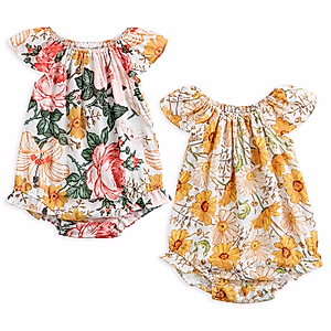 Simplee kids Baby Girls Summer Romper Onesie Infant Newborn Floral Ruffled Sleeveless Bodysuit