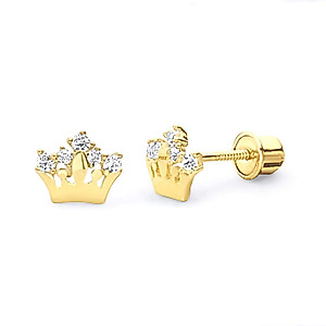 14k Yellow Gold Crown Stud Earrings with Screw Back