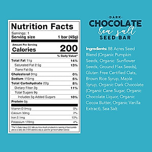88 Acres Granola Bars | Dark Chocolate Sea Salt | Gluten Free, Nut-Free Oat and Seed Snack Bar | Vegan & Non GMO | 12 Pack