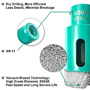 UOOU Diamond Core Drill Bits 1-1/2 Inch(38mm) for Porcelain Ceramic Tile Marble Brick Vacuum Brazed Hole Saw.