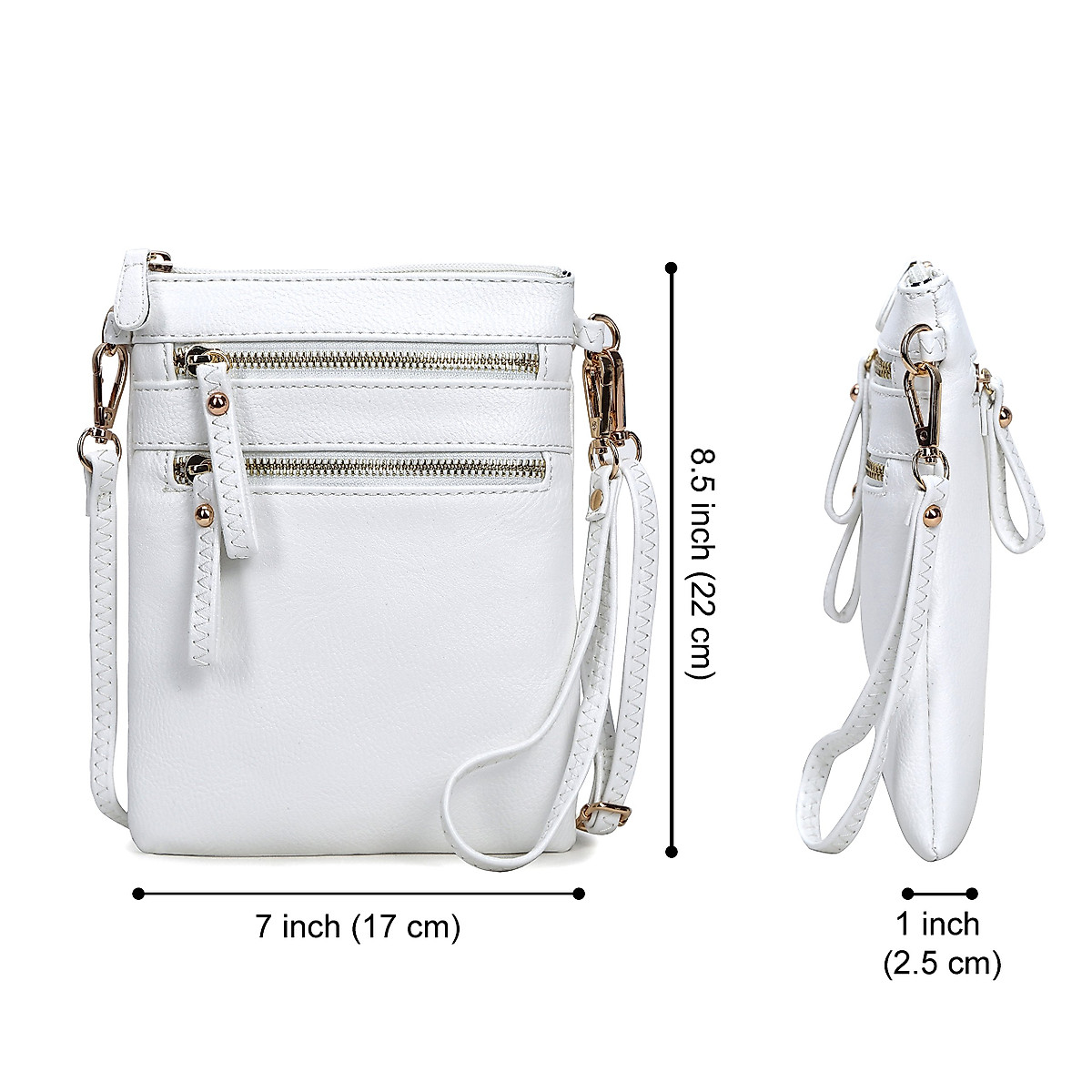 Solene Women's Faux Leather Organizer Multi Zipper Pockets Handbag With Detachable Wristlet Crossbody Bag-WU002(White)