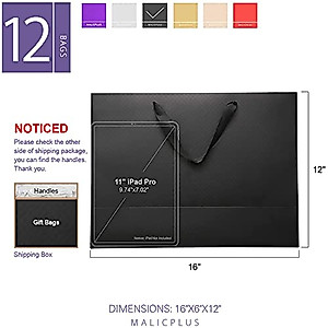 MALICPLUS 12 Extra Large Gift Bags 16x6x12 Inches, Luxury Matte Black Large Gift Bags with Handles for All Occasions (Lattice Texture Finish)