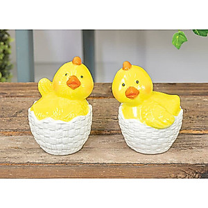Easter Baby Chicks in Wicker Pattern Egg Salt & Pepper Shaker Set - Adorable Home Decor, Tabletop Feature and Ideal Spring Gift for All by Hanna’s Handiworks