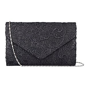 BAGLAMOR Women's Elegant Floral Lace Envelope Clutch Evening Prom Handbag Purse (Black)